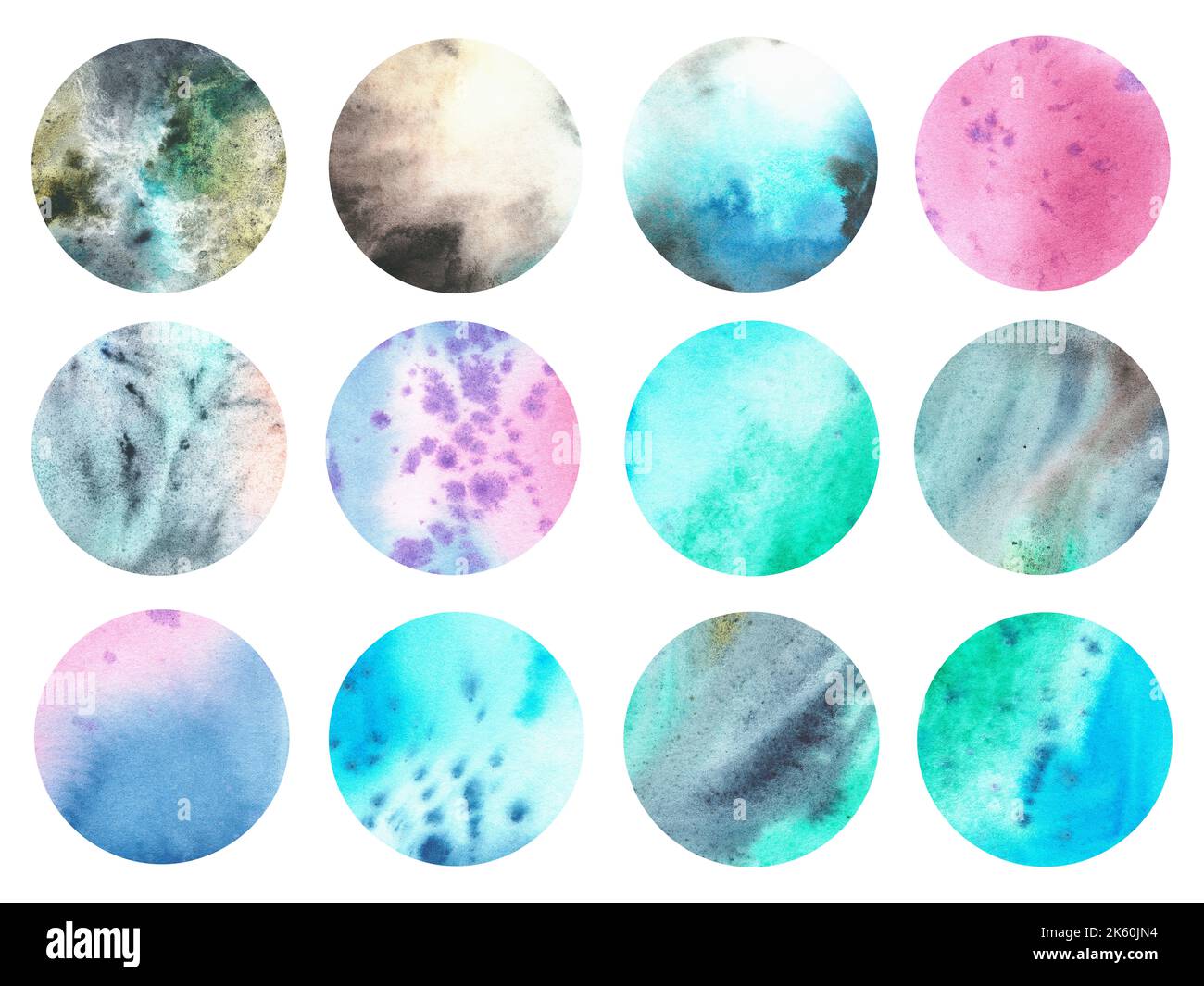 Set of round watercolor spots. Watercolor illustration. Place for text ...