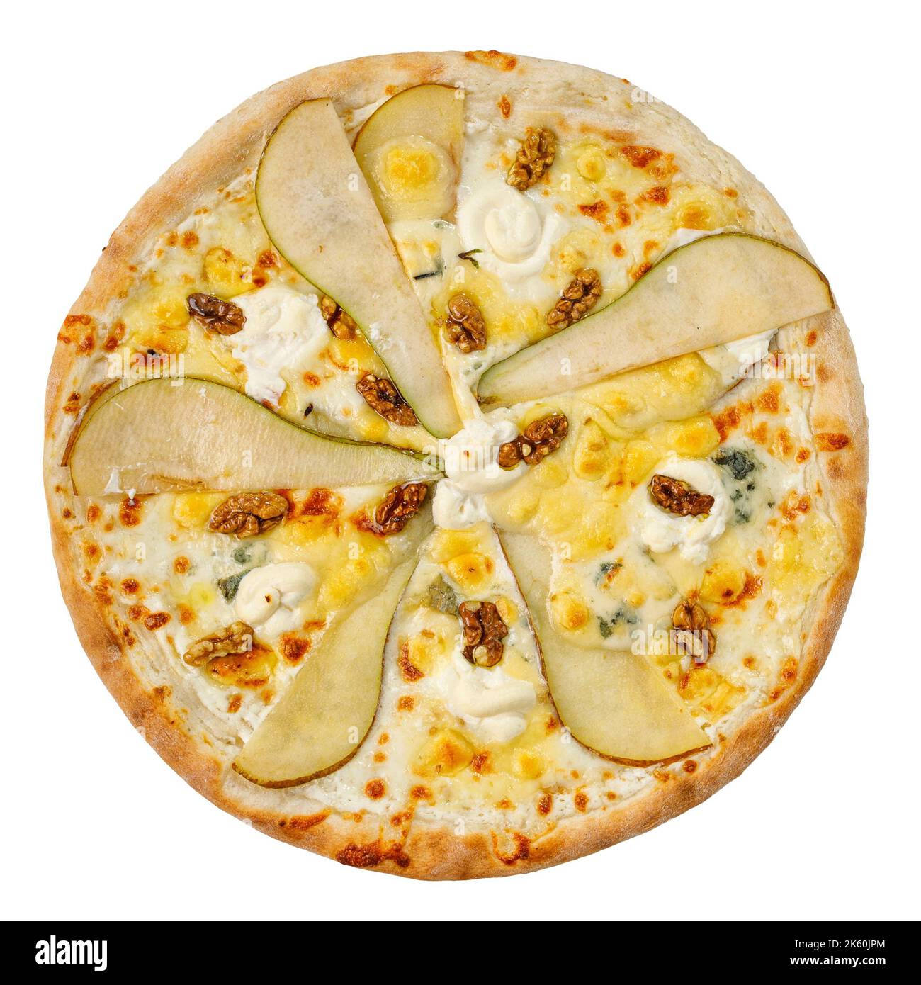 Original and non-traditional fruit homemade sweet pear pizza with ...