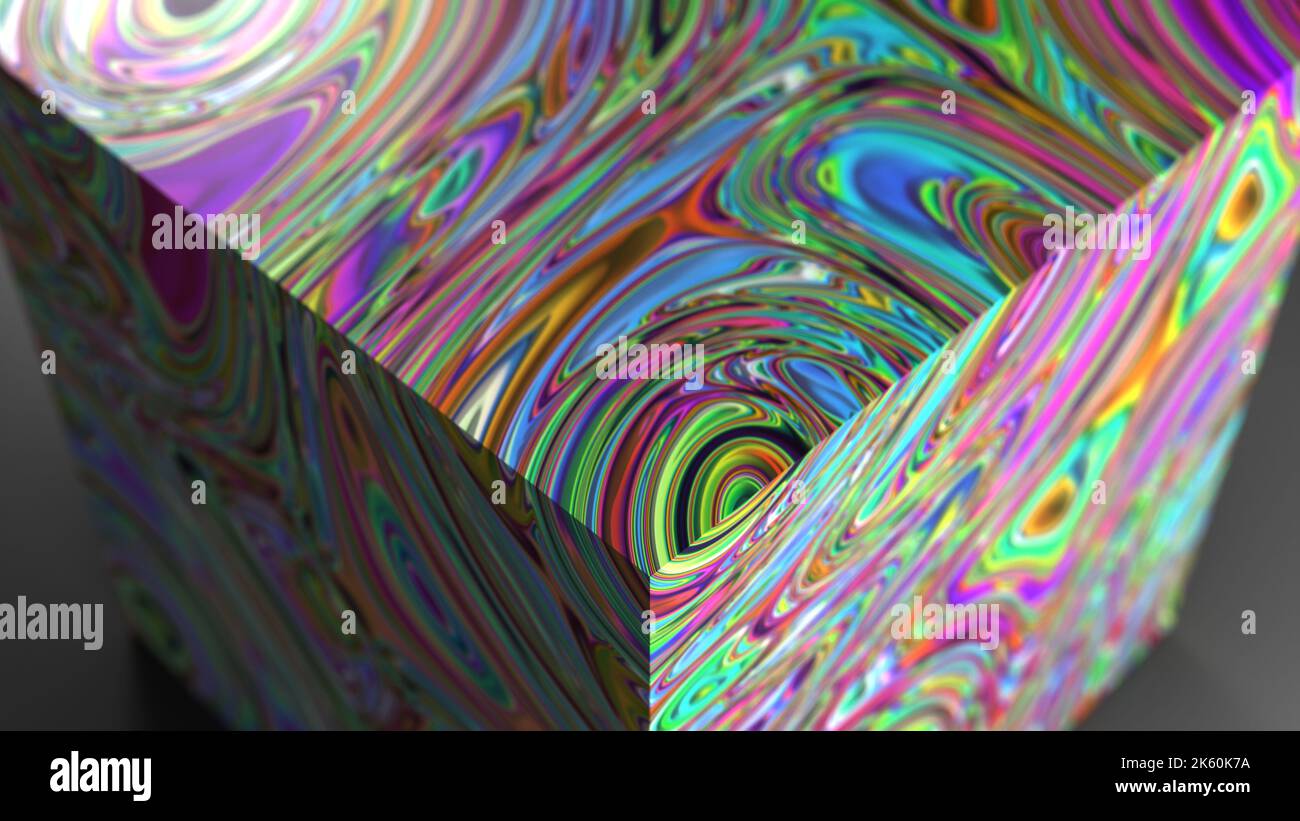 3D rendering of an isolated plain cube with liquid marbling effect ...