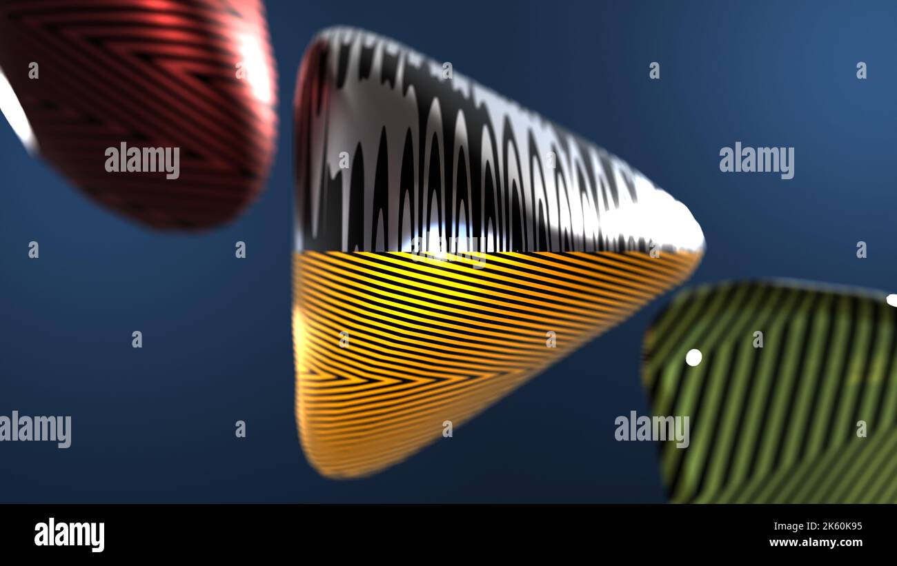 3D rendering of isolated simple objects with striped and animal print ...