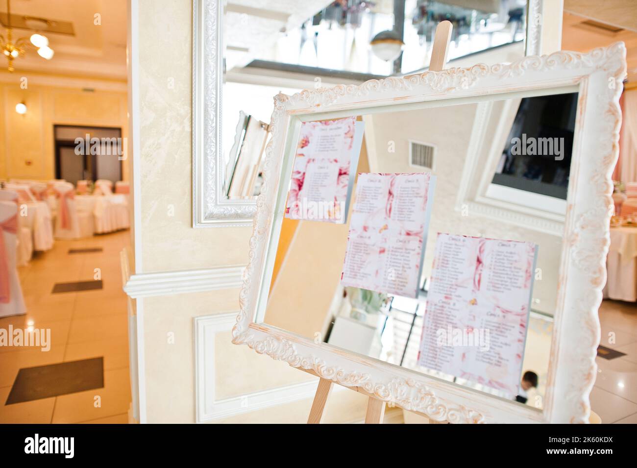 Original mirror board with decoration and a guest wedding list Stock ...