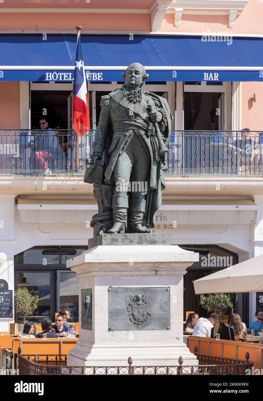 Statue of French Admiral Pierre André de Suffren, 1729 - 1788, on the ...