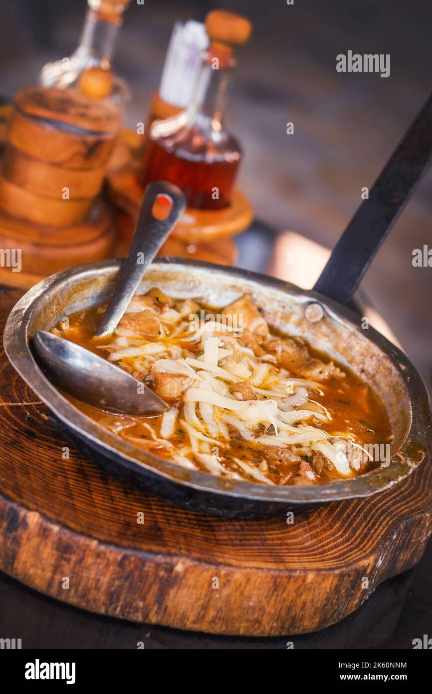 Traditional Macedonian wood oven baked meat dish from the Maleshevo ...