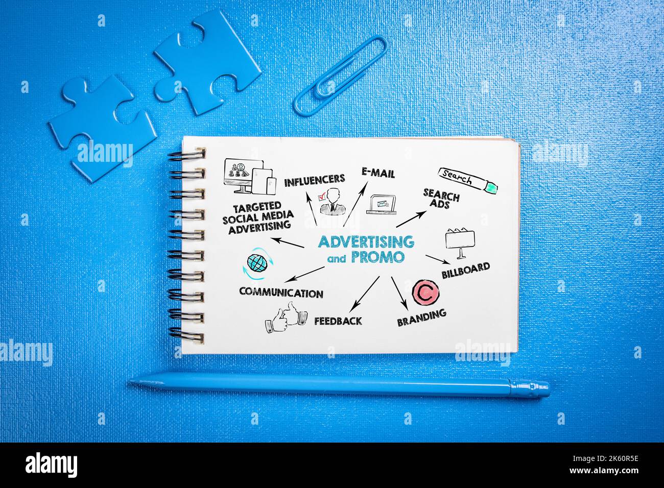 Advertising and Promo. Abstract blue office desk Stock Photo - Alamy