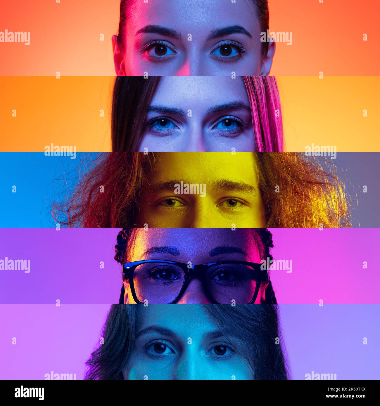 Confidence. Collage of close-up male and female eyes isolated on ...