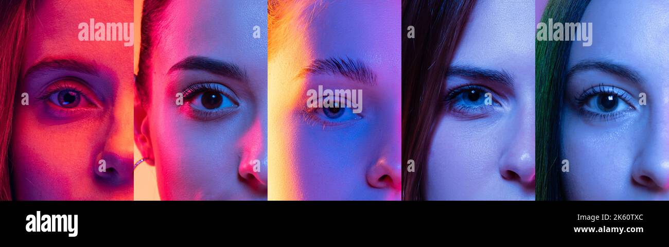 Multiethnic youth. Closeup faces of young people on multicolored ...