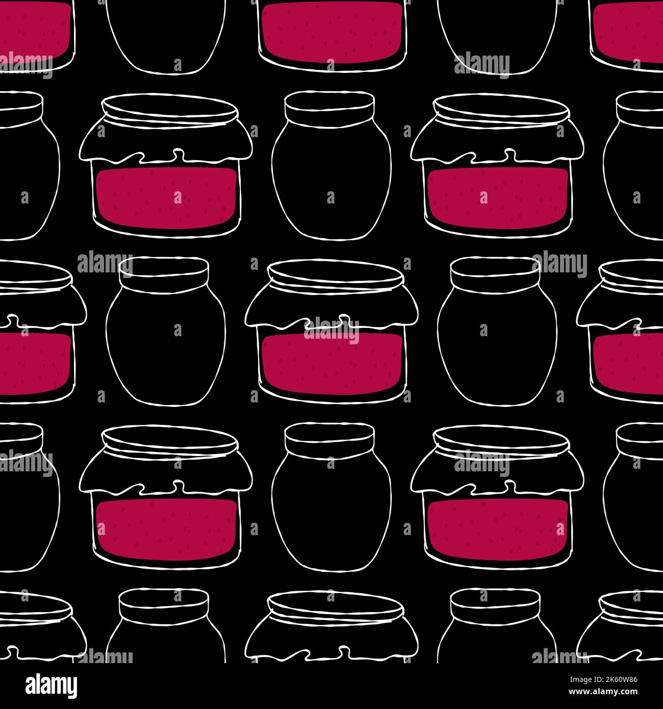 Seamless pattern with red jars of jam illustration on black background ...