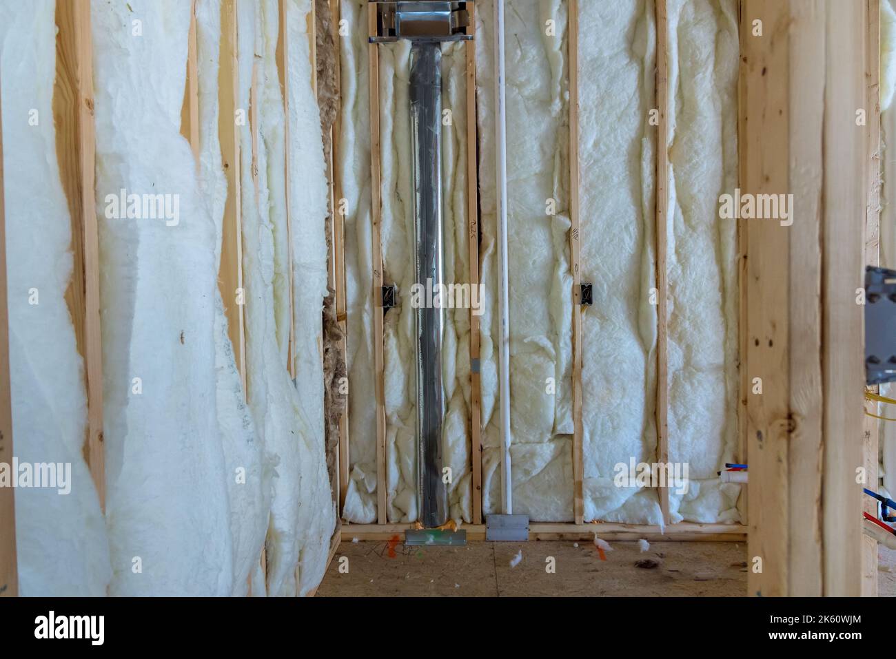 Construction insulation consists rock wool insulation in wooden frame ...