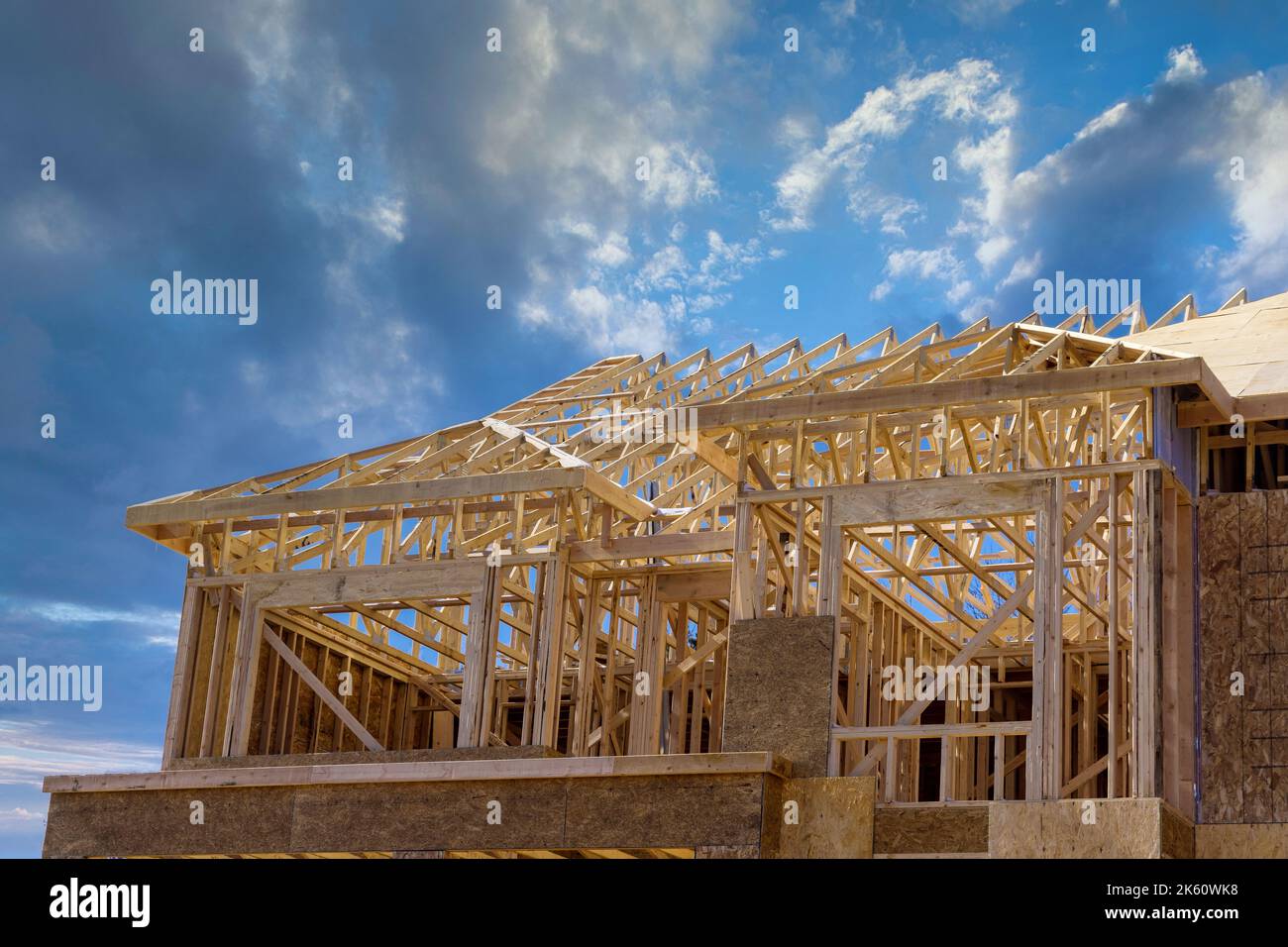 During construction, framing structure wooden structure inside new ...