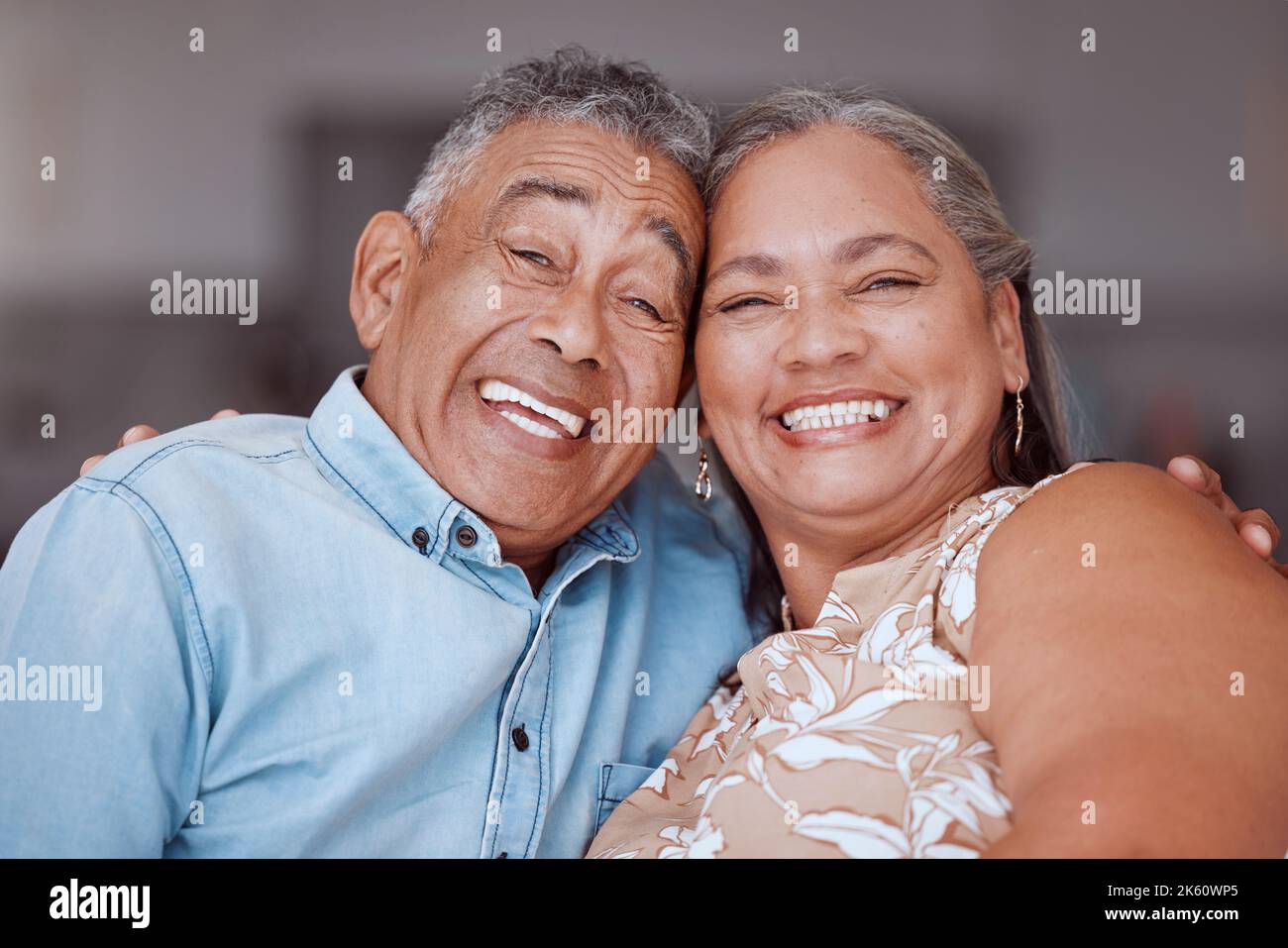 Happy senior couple, portrait smile and relationship bonding together ...