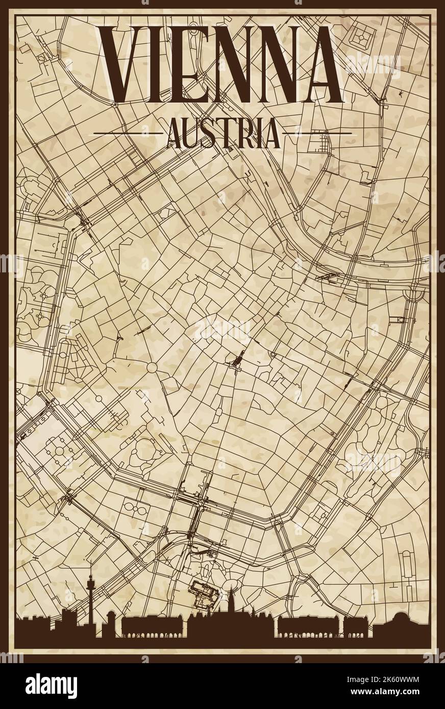 Hand-drawn downtown streets network printout map of VIENNA, AUSTRIA Stock Vector Image & Art - Alamy