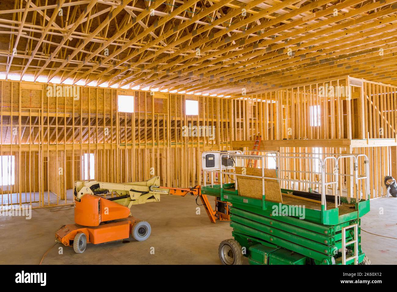 Contractor using boom truck forklift in construction site the under ...