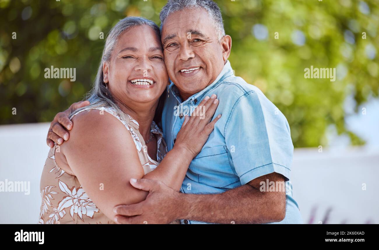Love Senior Couple And Hug With Smile Happy And Bonding To Celebrate