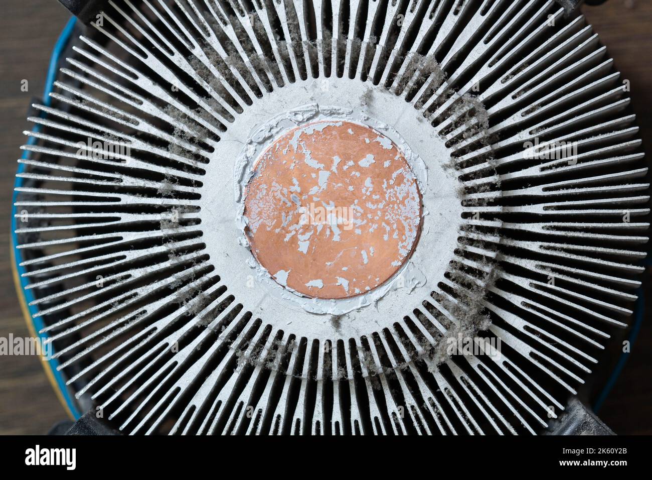 Very dirty cooling radiator for a computer processor. Dusty aluminum ...