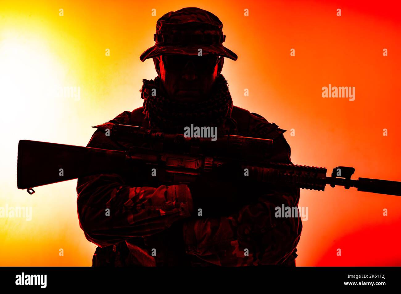 Army special forces soldier, commando shooter, mercenary in camouflage ...