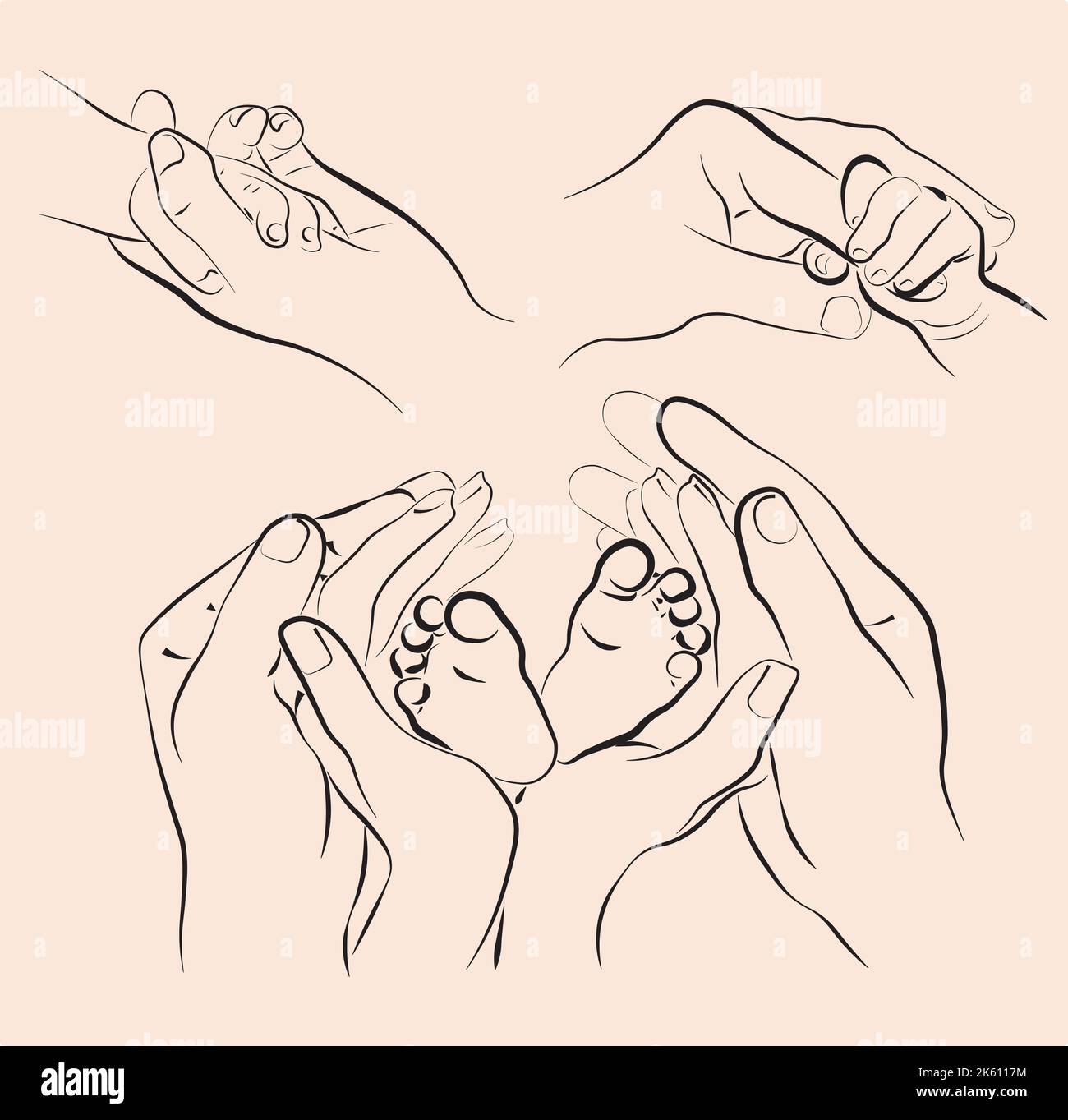 fatherhood and childhood concept illustration set. newborn baby holds ...