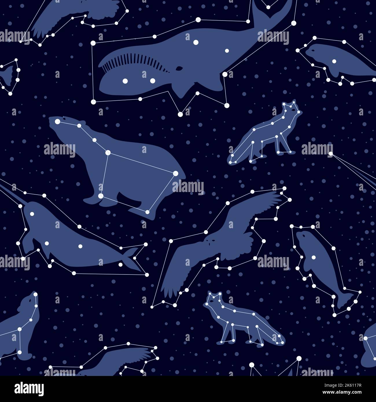 Arctic Sky. Animal Constellations. Seamless pattern. Figures of animals ...