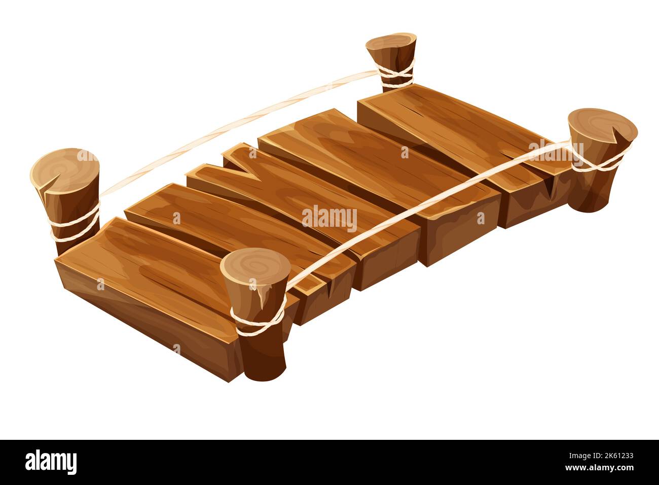 Wooden bridge old with rope in isometric view in cartoon style isolated ...