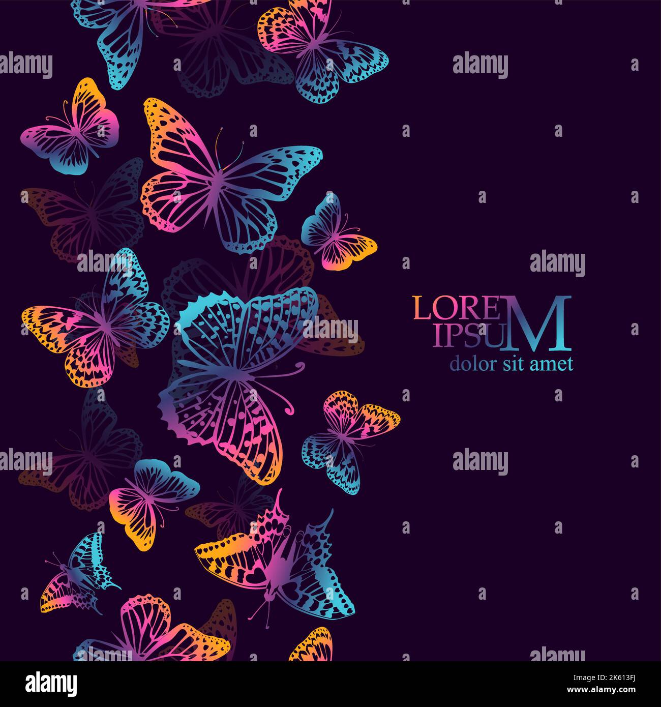 Butterfly pattern. Seamless background with purple and neon butterflies ...