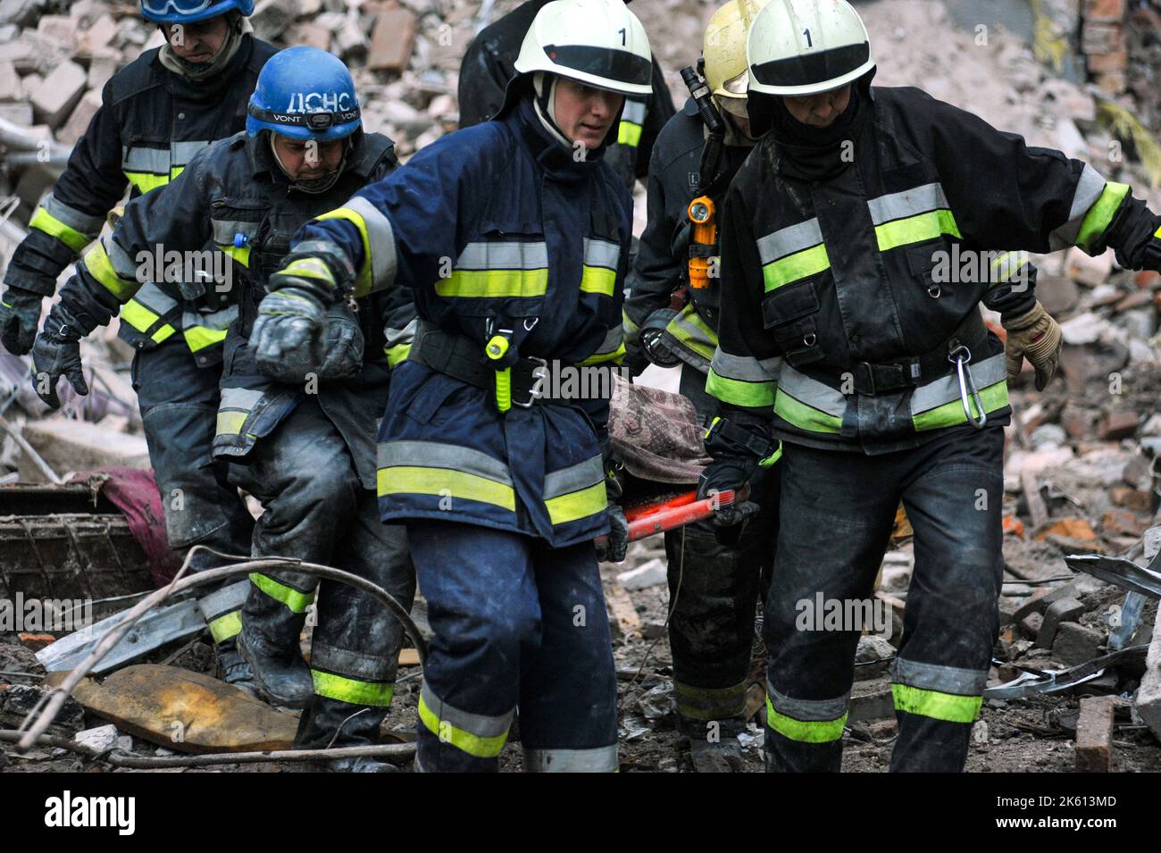 ZAPORIZHZHIA, UKRAINE - OCTOBER 11, 2022 - Rescuers eliminate the ...