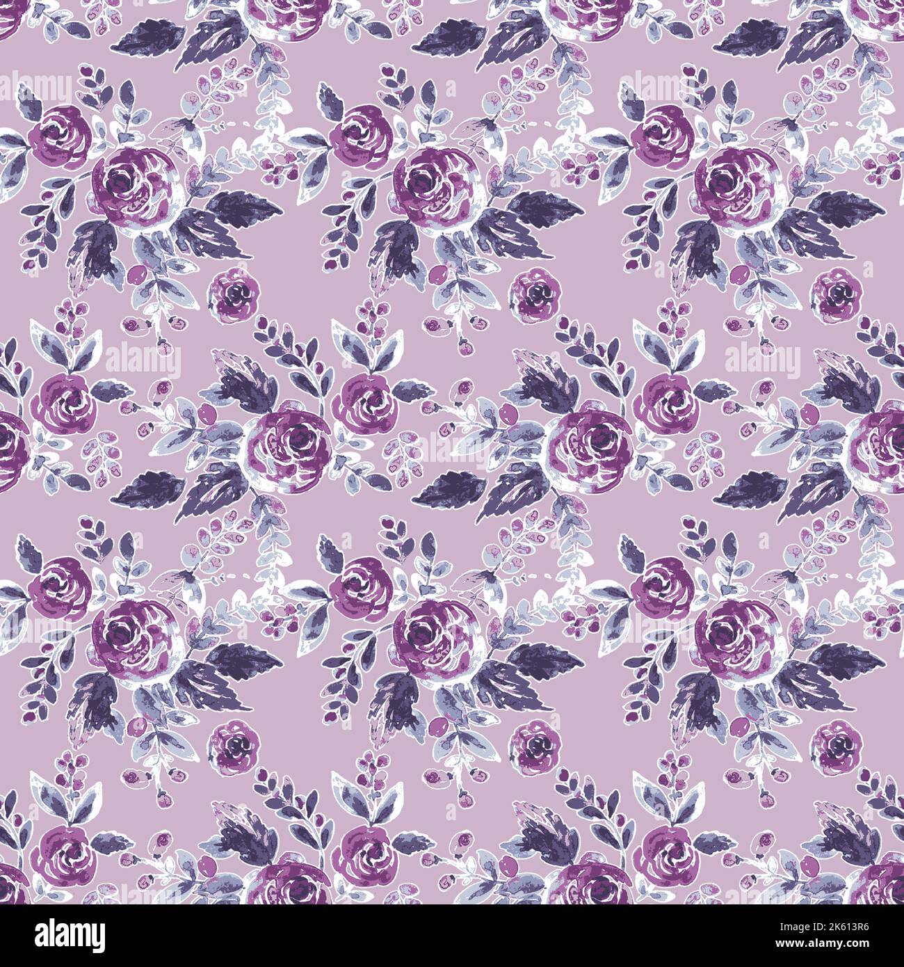 Seamless hand drawn vintage rose ,flower pattern in retro colours ...