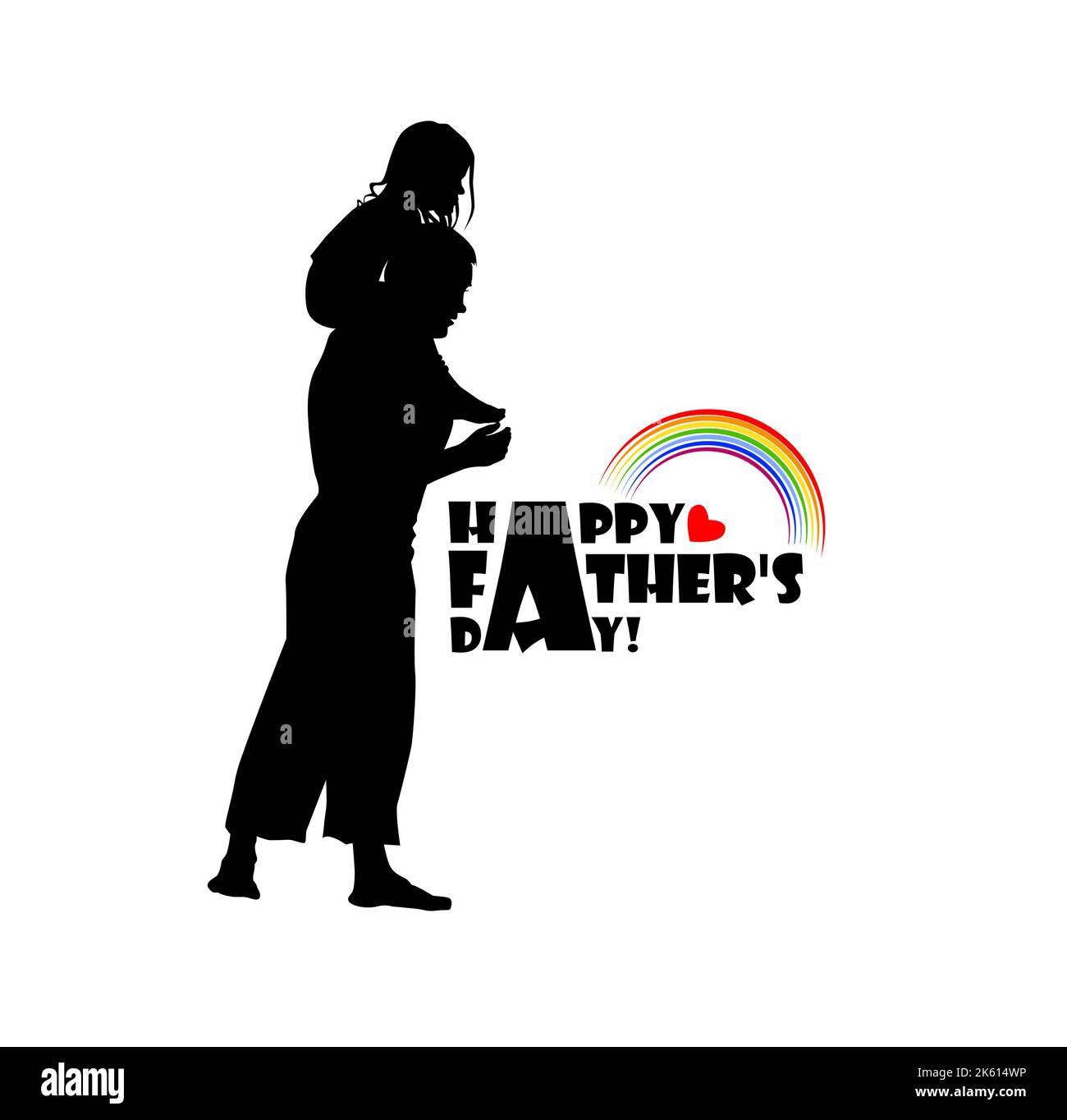 Silhouette of a father with a daughter on his shoulders. Happy father's ...