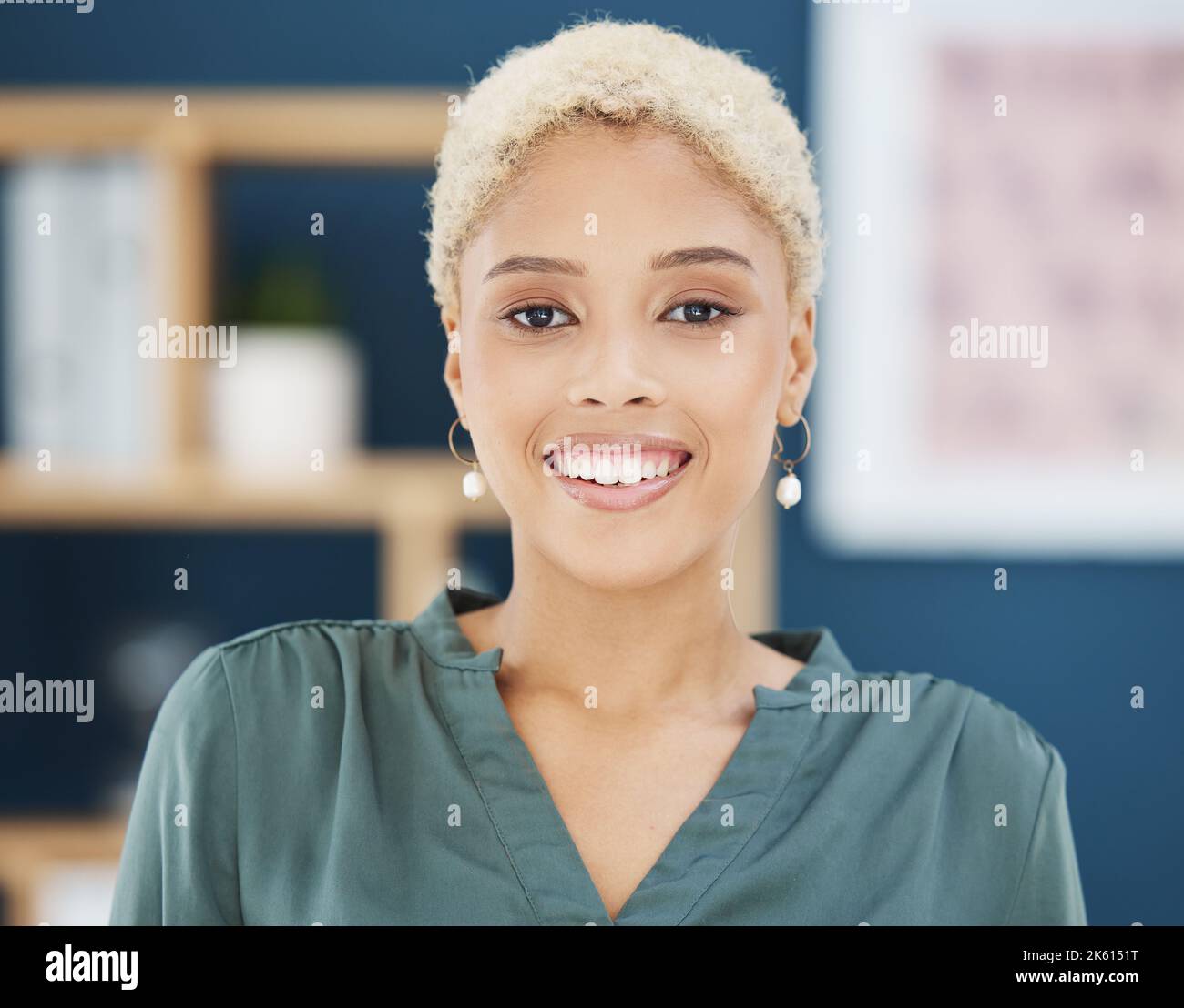 Happy, smile and young black business woman, entrepreneur and employee ...