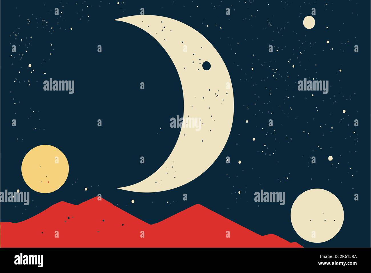 A beautiful view of the moon against a starry sky above mountains Stock ...
