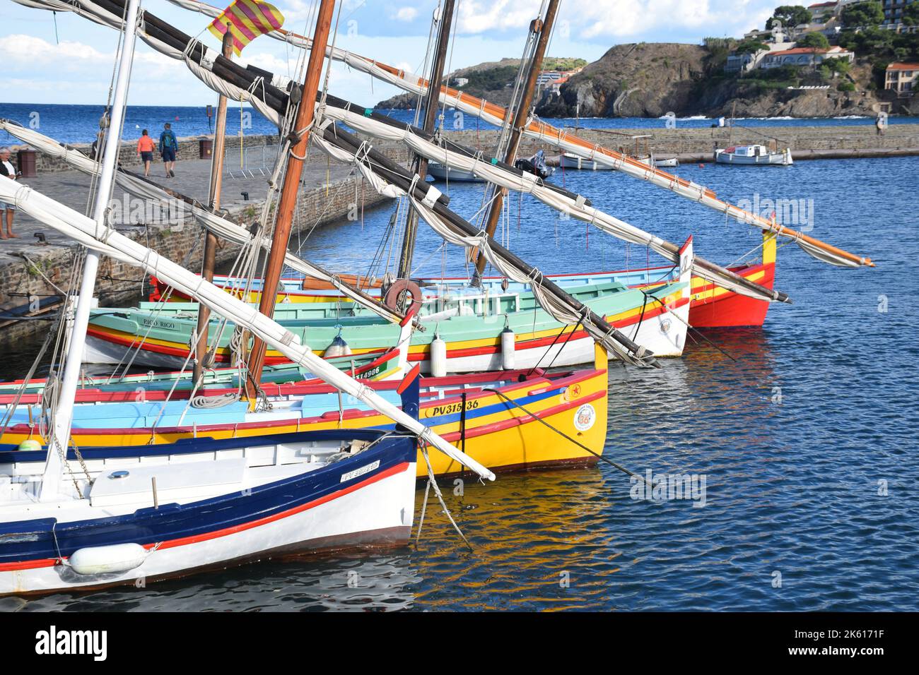 Traditional Catalan boats, Collioure, Pyrenees-Orientales, Southern ...