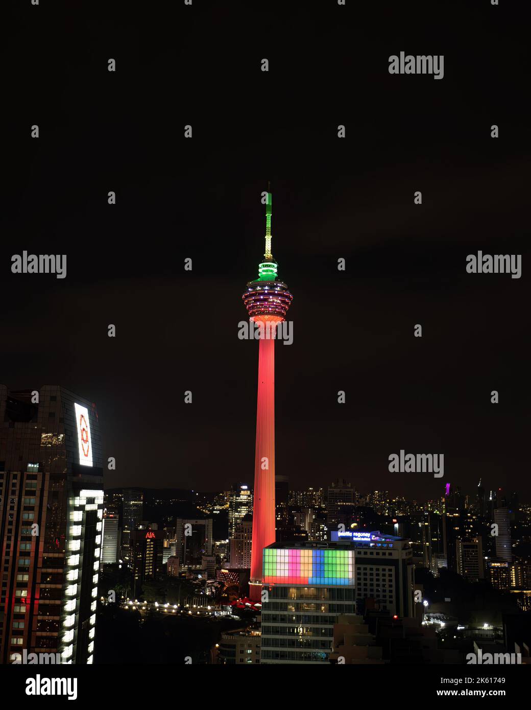 Kuala Lumpur Tower also known as KL Tower and KL421 can be seen lit up ...