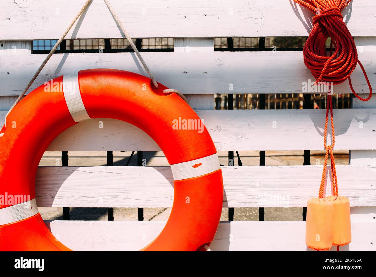 Lifebuoy and equipment to help on the beach by the sea Stock Photo - Alamy