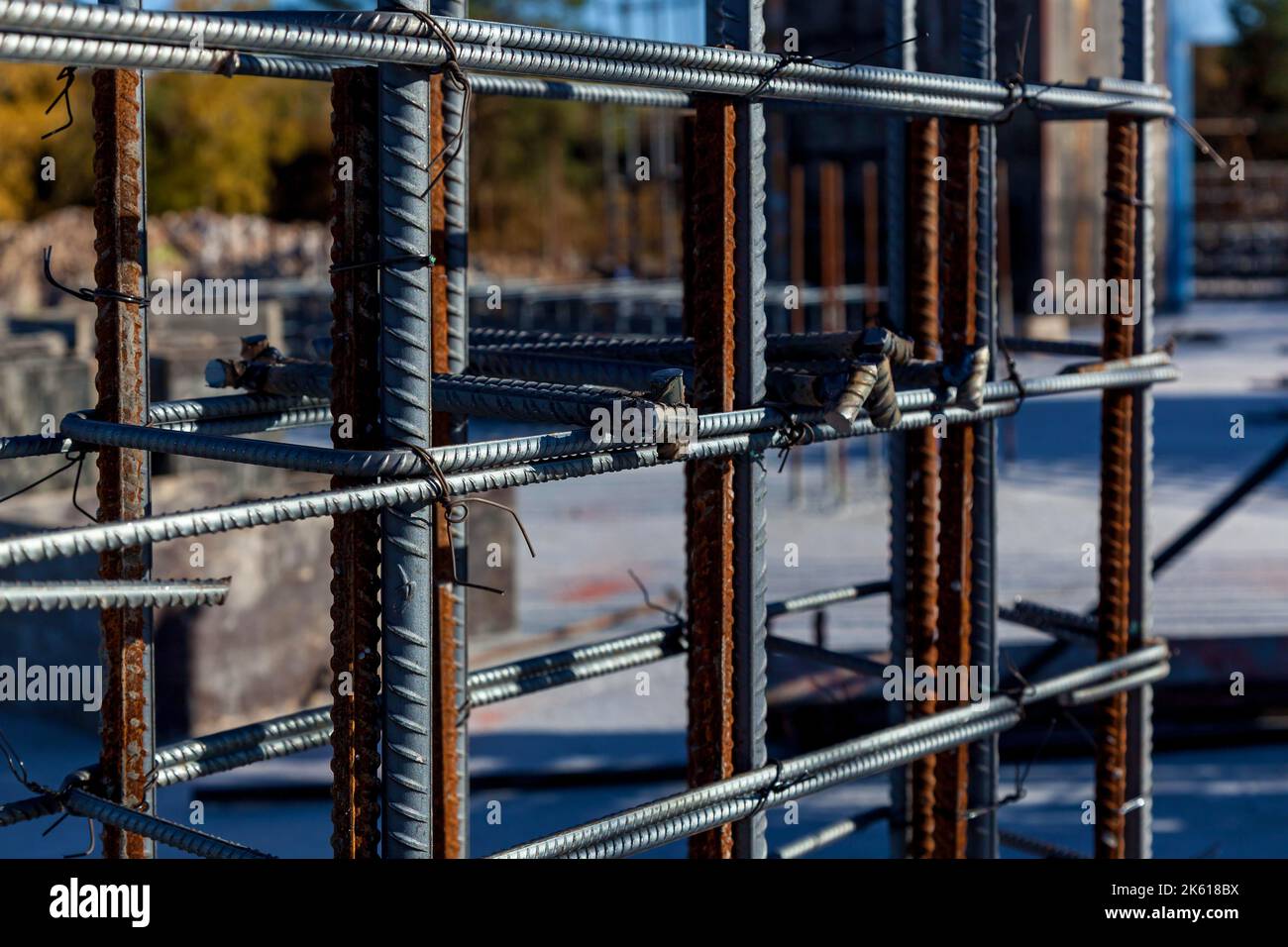 Construction fittings at the construction site. Steel reinforced ...