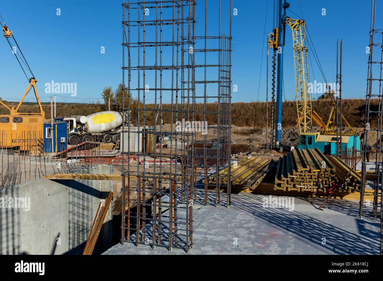 Construction fittings at the construction site. Steel reinforced ...