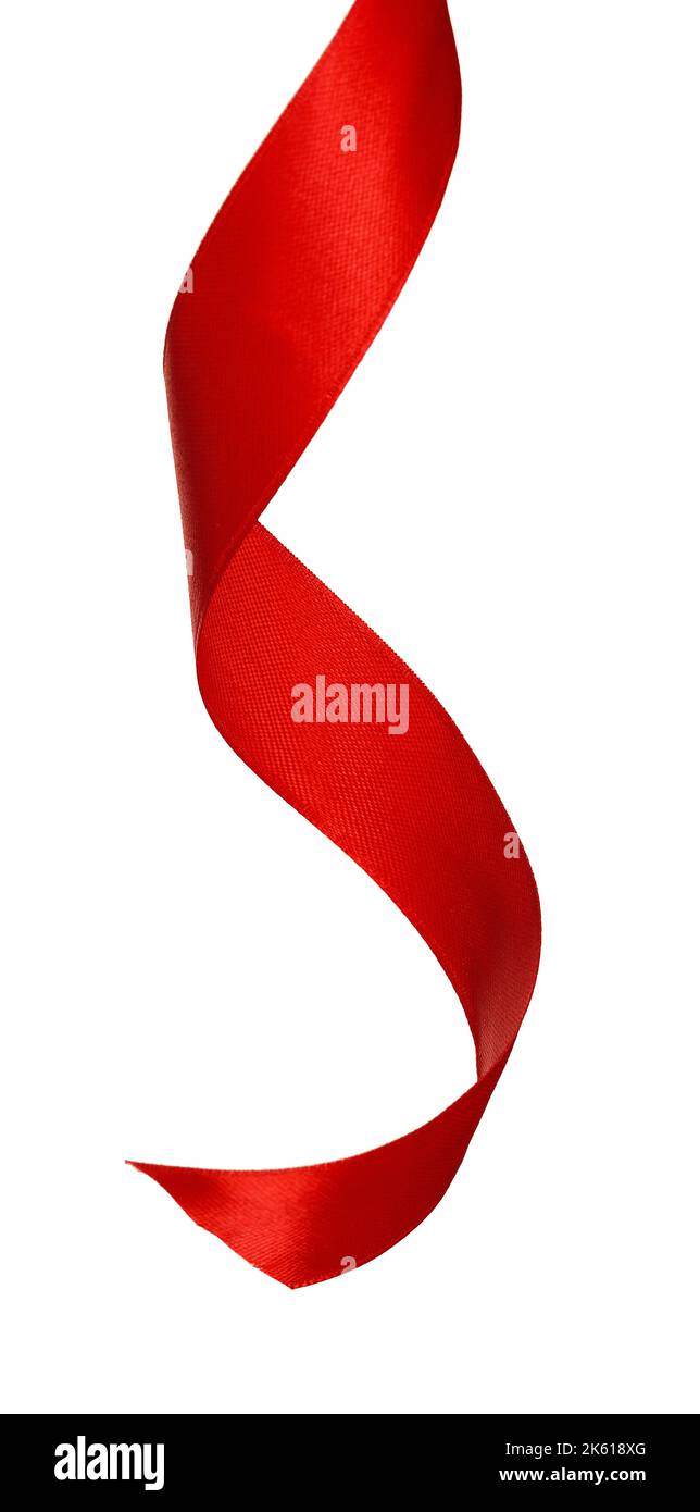 Curly vertical red ribbon isolated on white background Stock Photo - Alamy