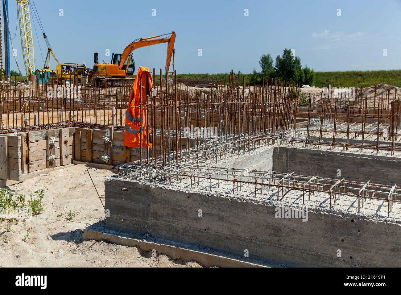 Construction fittings at the construction site. Steel reinforced ...