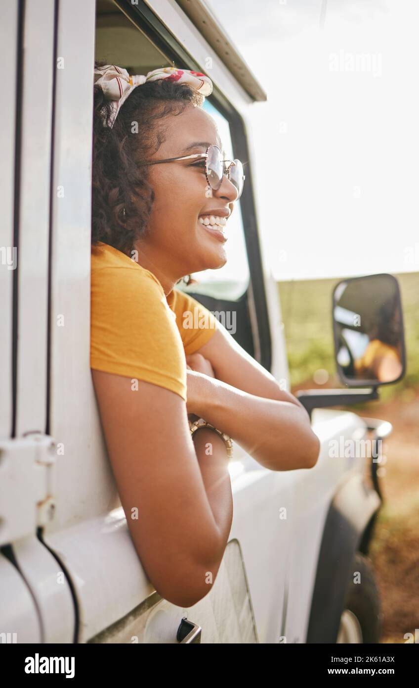 Girl Relax And Window In Off Road Car For Summer Travel Holiday In The