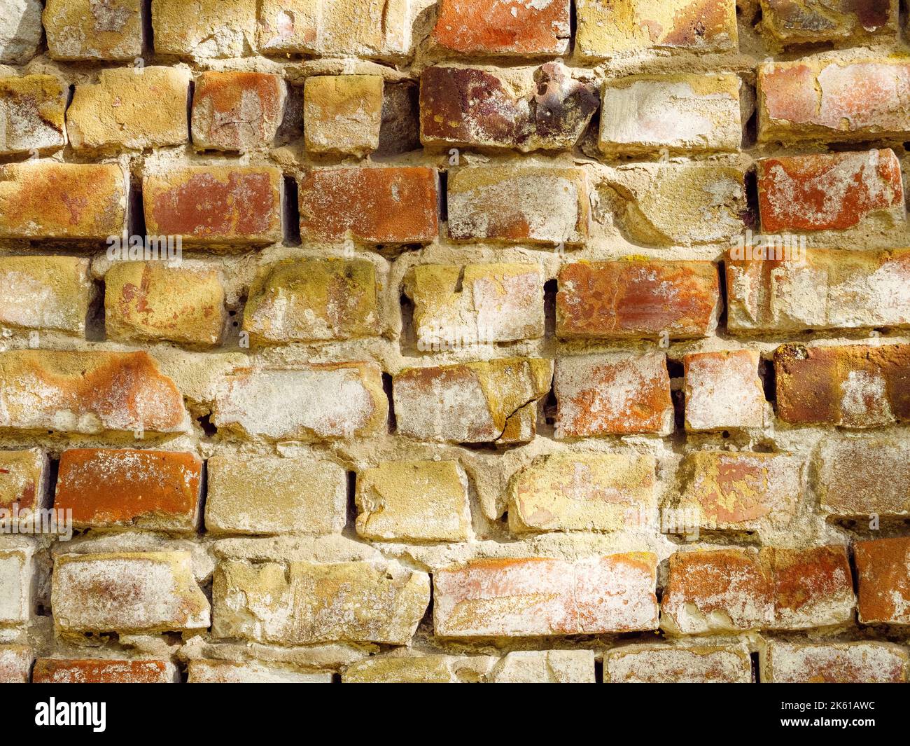 The old ruined brick wall is shabby and dilapidated as background Stock ...