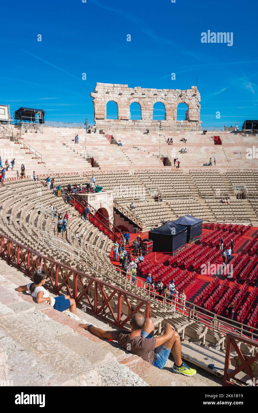 Verona Italy, view in summer of people arriving to take up their seats ...