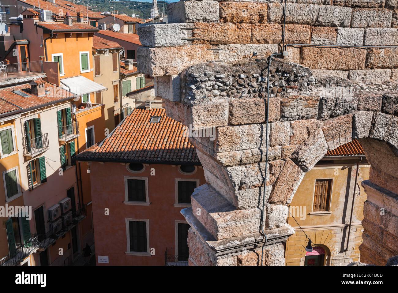 Verona Italy architecture, contrasting view in summer of a ruined ...