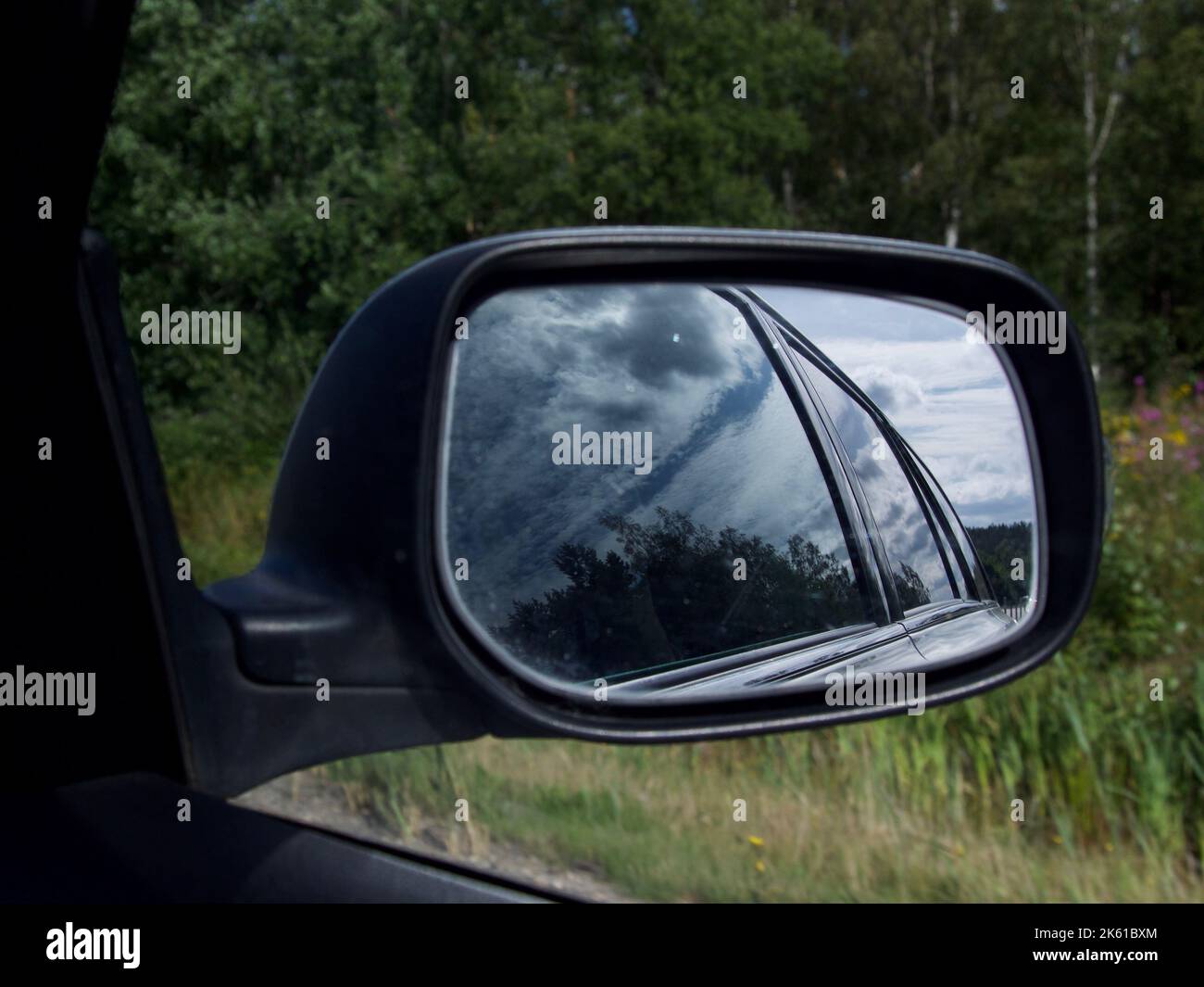 Car rearview mirror forest road hi-res stock photography and images - Alamy