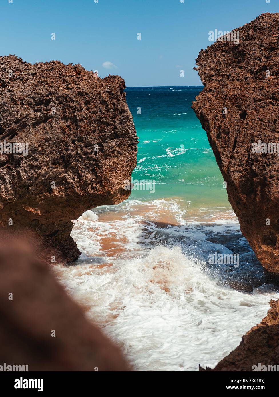 Puerto rico Aguadilla survival beach caves with big rocks formation ...