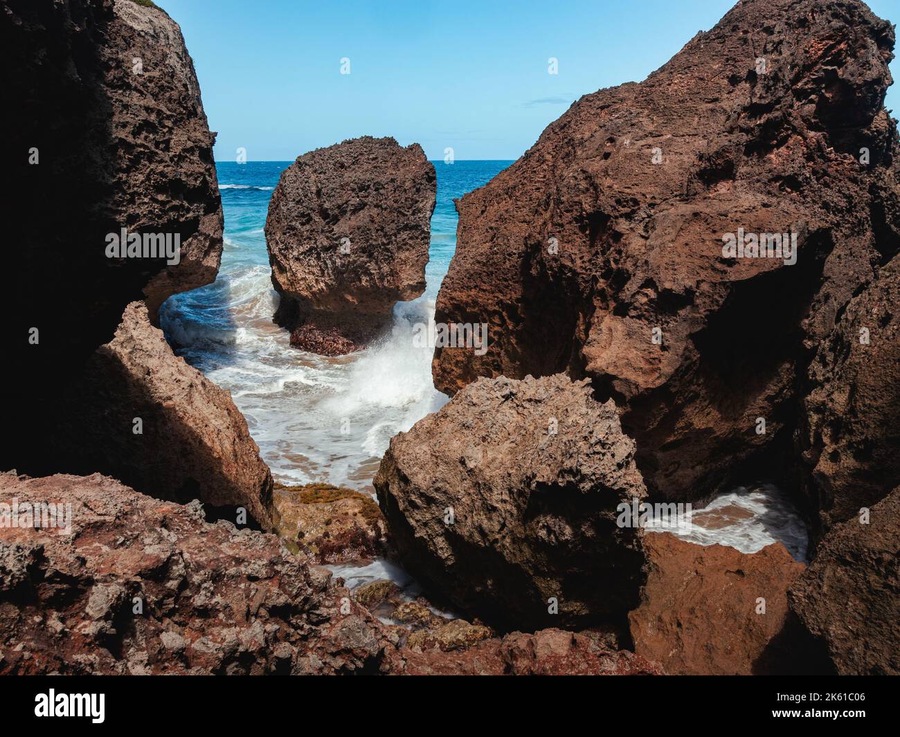 Puerto rico Aguadilla survival beach caves with big rocks formation ...