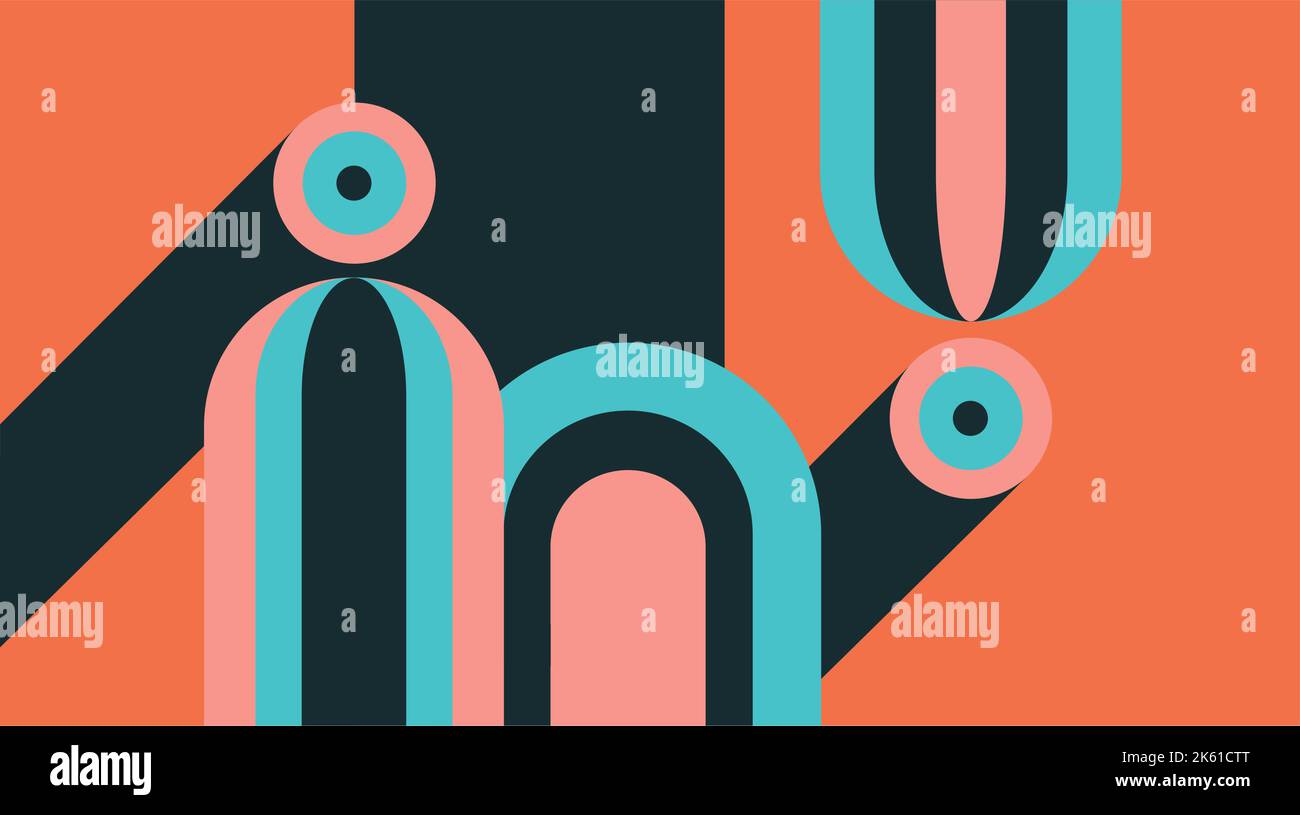 Colorful abstract geometric vector art background with coral, cyan and ...