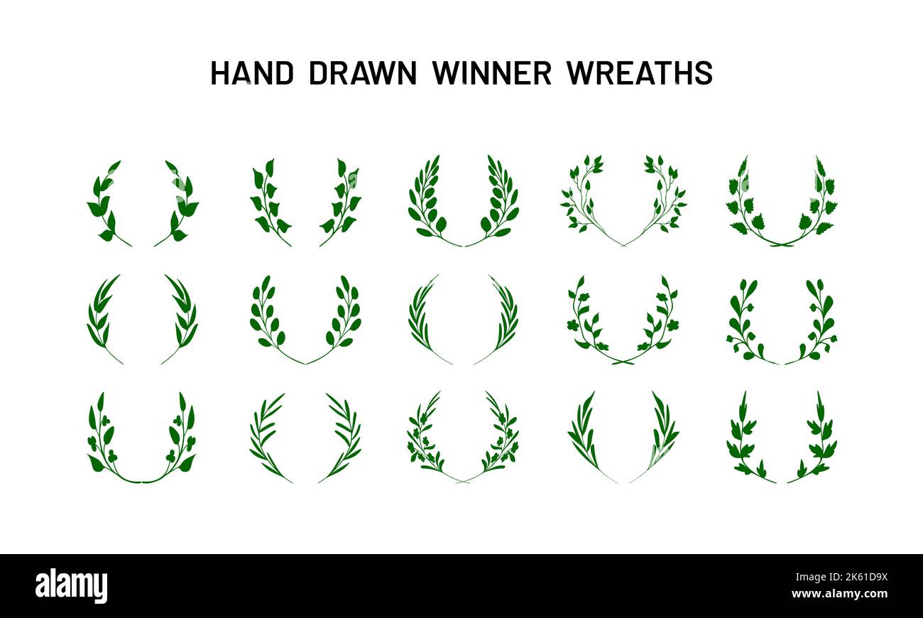 Silhouettes of winner wreaths. Laurel garlands, competition award ...