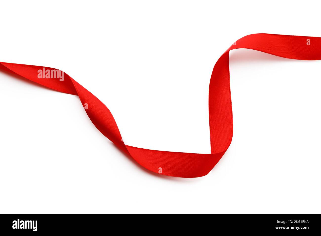 Top view close up of red ribbon isolated on white background. Flat lay ...
