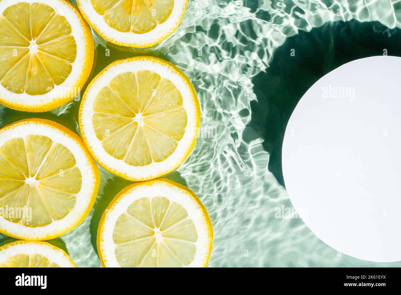 White circle copy space in transparent fresh exhilarant wave water with ...