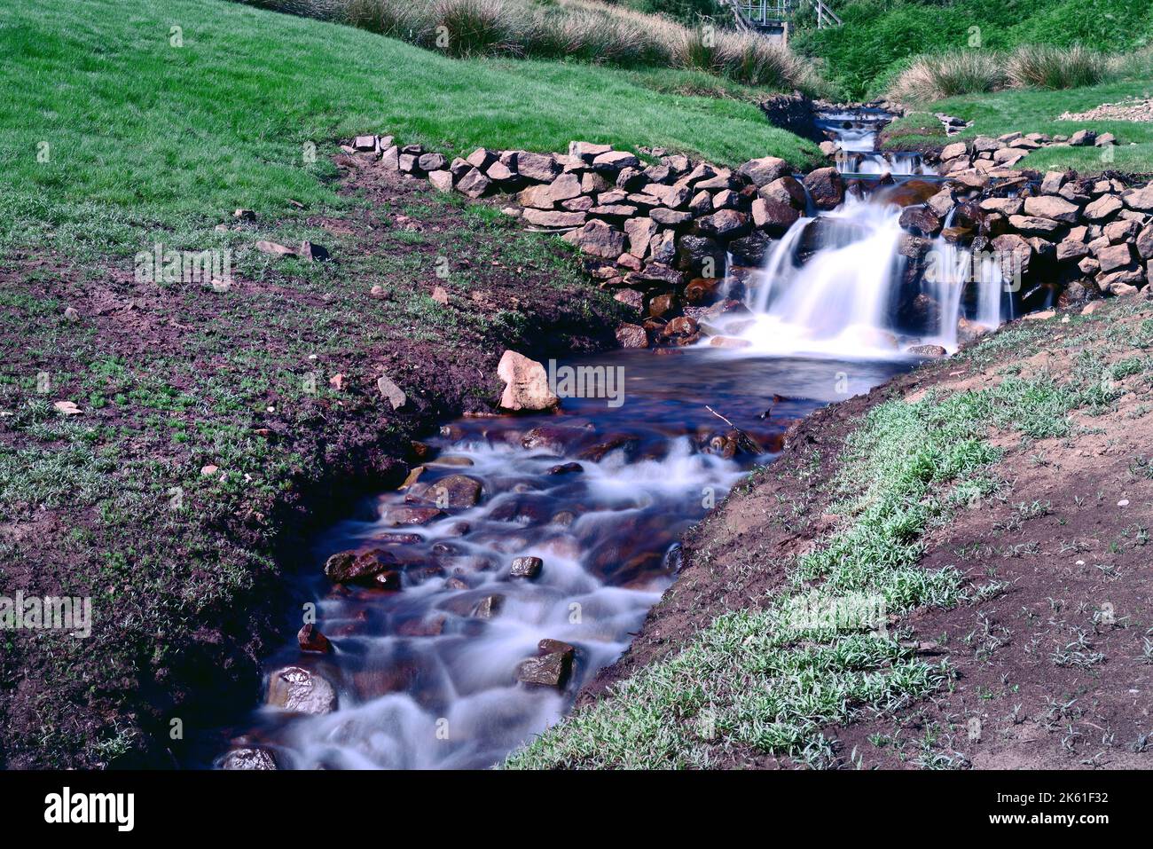 Waterfall exposed by the lower reservoir level Stock Photo - Alamy