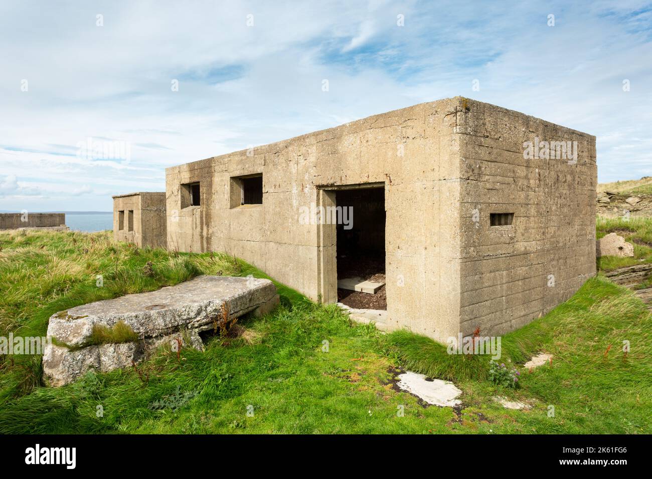 Ruined concrete building from world war two, Hoxa battery, Orkney, UK ...