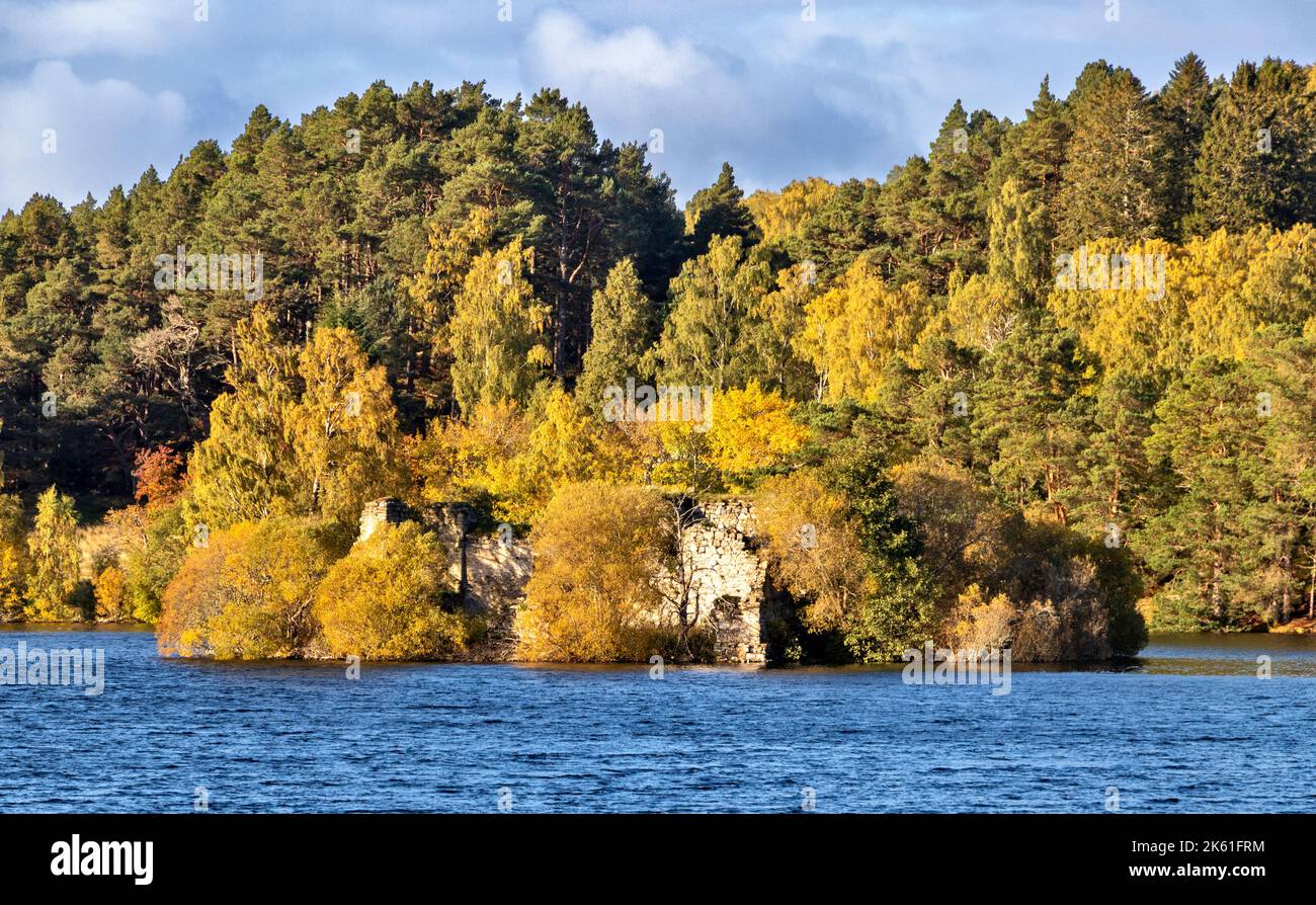 Loch an Eilein Aviemore coloured tree leaves in autumn cover and ...