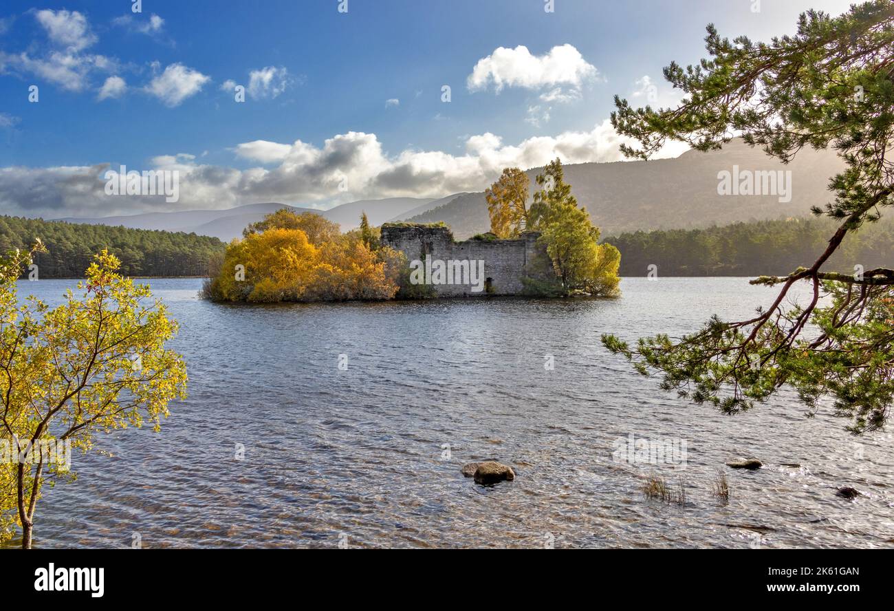 Loch an Eilein Aviemore Scotland the castle on a small island in the ...